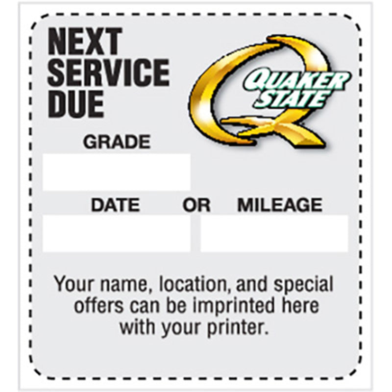 Quaker State Oil Change Reminder Window Sticker - Next Service Due ...